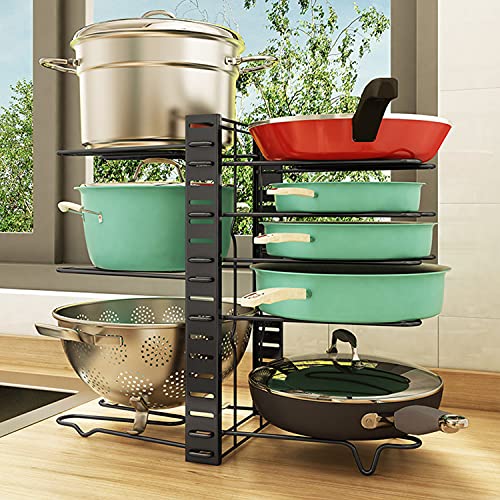 MDHAND Pot And Pan Organizer For Cabinet, Pot Lid Organizer With Adjustable 8 Dividers, Pot Organizer Rack For Under Cabinet, Pot Rack With 3 DIY Methods