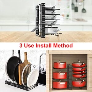 MDHAND Pot And Pan Organizer For Cabinet, Pot Lid Organizer With Adjustable 8 Dividers, Pot Organizer Rack For Under Cabinet, Pot Rack With 3 DIY Methods