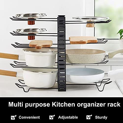 MDHAND Pot And Pan Organizer For Cabinet, Pot Lid Organizer With Adjustable 8 Dividers, Pot Organizer Rack For Under Cabinet, Pot Rack With 3 DIY Methods