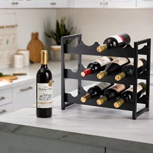 AVLA Metal Wine Rack Freestanding, Rustic 3 Tier Countertop Bottle Holder, Liquor Display Storage Organizer Stand, 12 Bottles Solid Floor Wine Cabinet Shelf for Kitchen, Tabletop, Bar, Dining Room