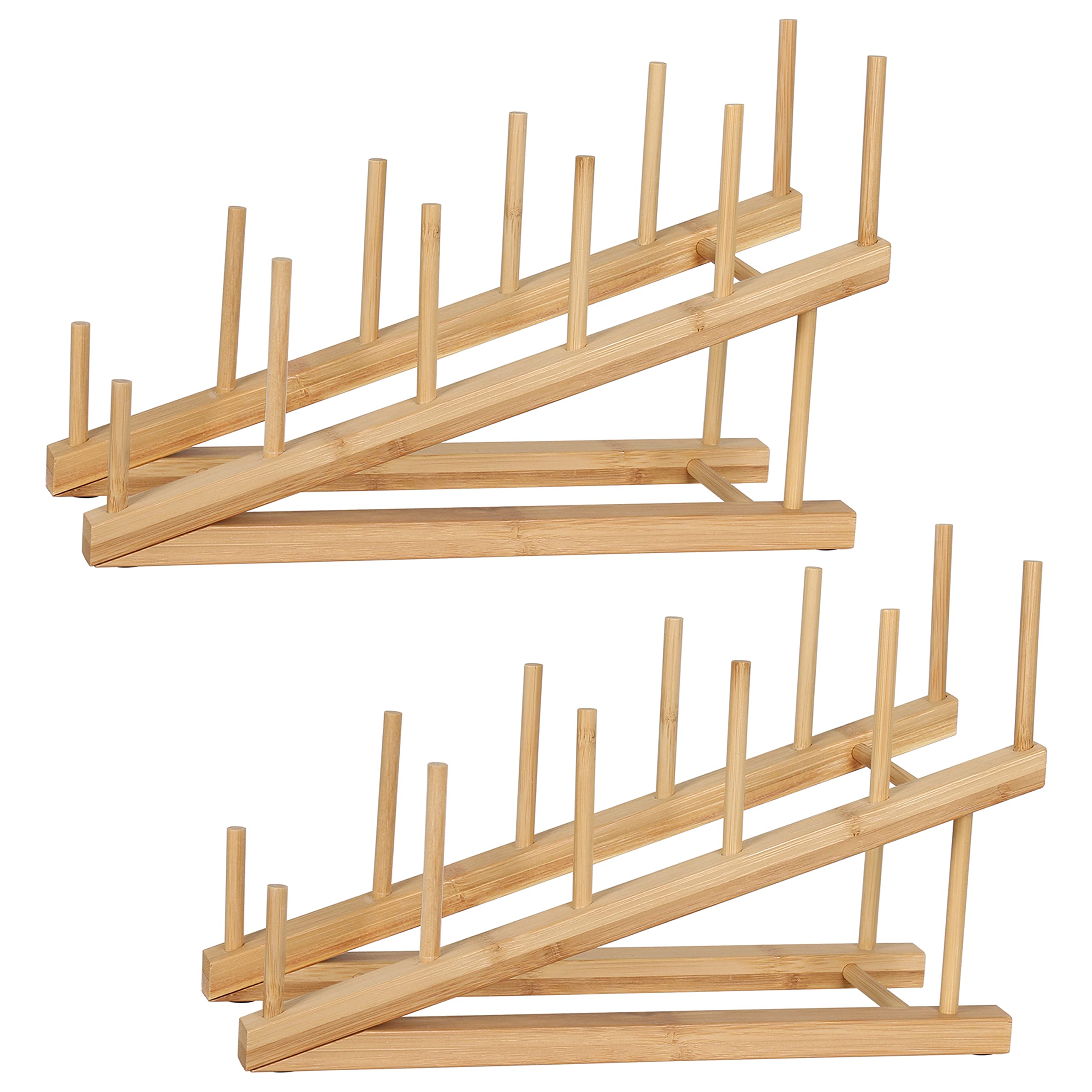 LOFTEY Dish Drying Rack | Wooden Plate Stand | Trapezoid Plate Organizer for Cabinet and Countertop | Bamboo Organizer for Plate,Bowl,Cup,Book,Cards | 2PCS