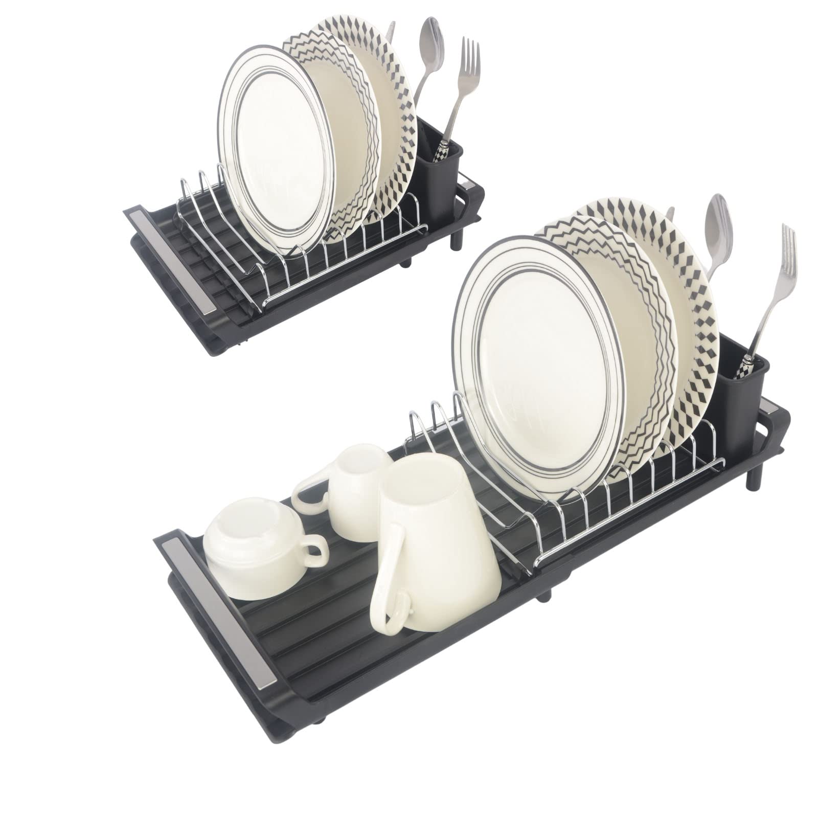 Yonloch Expandable Dish Drying Rack, Small Compact Dish Rack, Stainless Steel Dish Drainer, Small Sink Drainer with Removable Cutlery Holder for Sink or Kitchen Counter