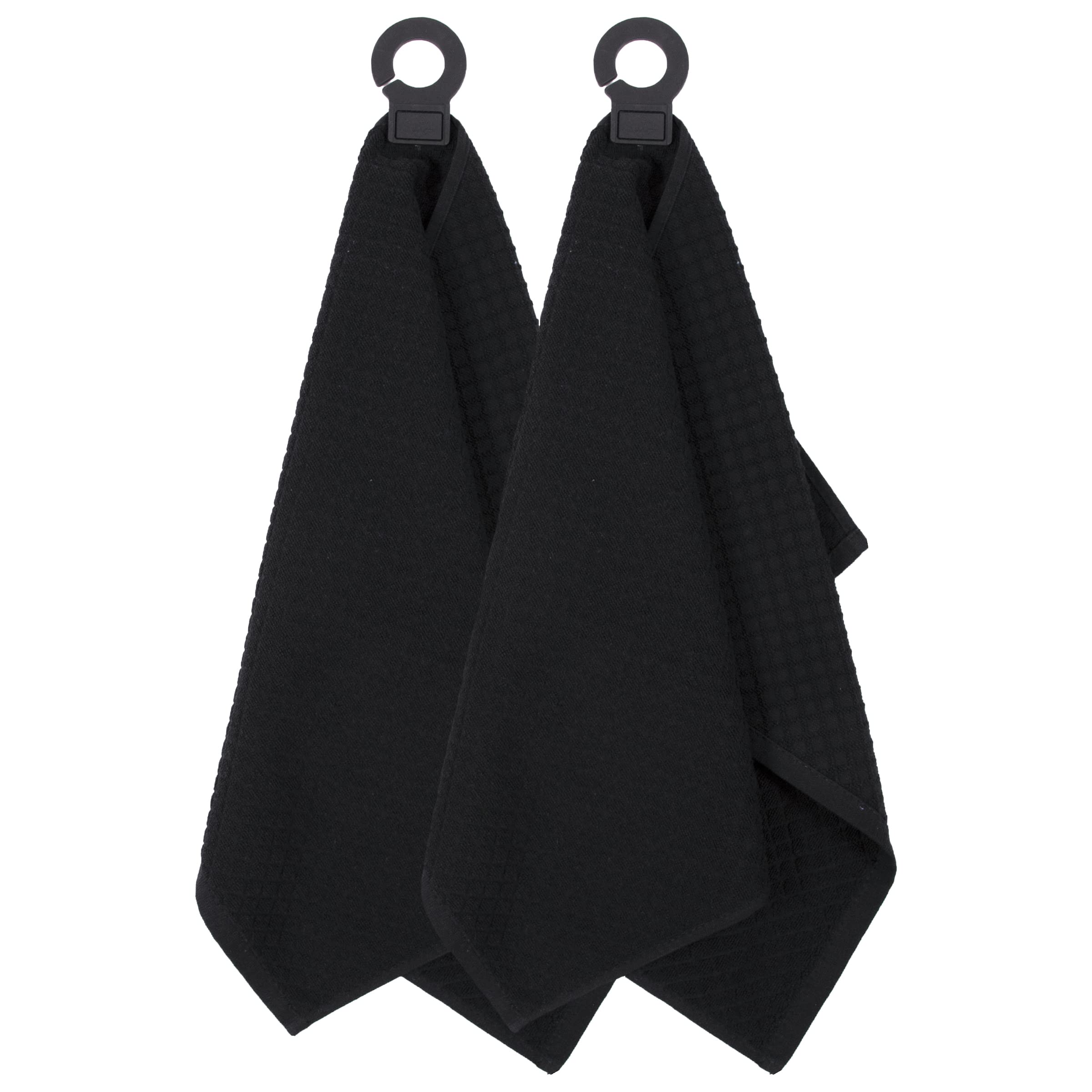 Ritz Premium Hook and Hang Towel (2-Pack), 18" x 28", Long-Lasting and Durable Rubber Hook, Highly Absorbent and Super Soft Hand Cloths for Kitchen, Bathroom, or Laundry Room, Black