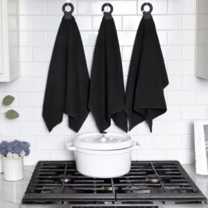 Ritz Premium Hook and Hang Towel (2-Pack), 18" x 28", Long-Lasting and Durable Rubber Hook, Highly Absorbent and Super Soft Hand Cloths for Kitchen, Bathroom, or Laundry Room, Black