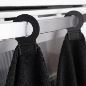 Ritz Premium Hook and Hang Towel (2-Pack), 18" x 28", Long-Lasting and Durable Rubber Hook, Highly Absorbent and Super Soft Hand Cloths for Kitchen, Bathroom, or Laundry Room, Black