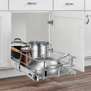 STORKING 1 Tier Wire Basket Pull Out Shelf Drawer Storage Organizer for Kitchen Base Cabinets Chrome-Plating (14x 22 x 5.3 Inch, 1 Tier)