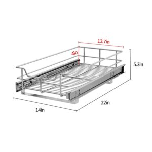 STORKING 1 Tier Wire Basket Pull Out Shelf Drawer Storage Organizer for Kitchen Base Cabinets Chrome-Plating (14x 22 x 5.3 Inch, 1 Tier)