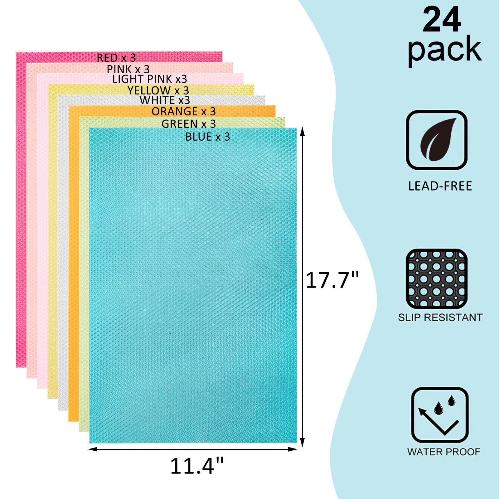 ZOOFOX 24 Pieces Refrigerator Liners for Shelves, Washable Refrigerator Mats, Kitchen Cover Pads for Glass Shelves, Cupboard, Freezer, Table Mat, Cabinet