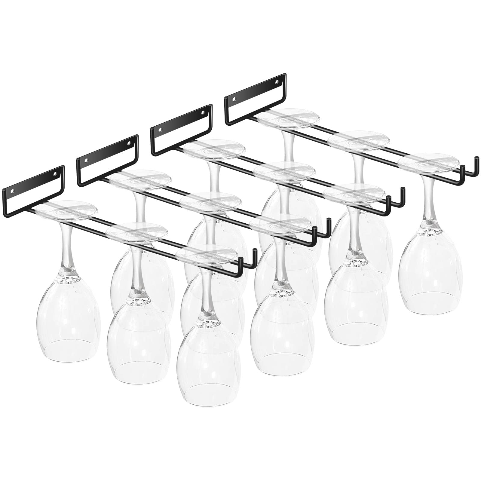 11.8 Inch Wine Glass Rack,Wine Glass Rack Under Cabinet Stainless Steel Stemware Rack - Hanging Stemware Holder for Cabinet Kitchen Bar 4 Pack Black