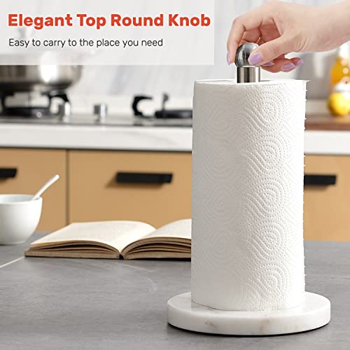 Heavy Weighted Paper Towel Holder, Easy One-Handed Design for Kitchen Stand Paper Towel Dispenser, Sturdy Base for Standard Paper Towel Rolls and Mega Paper Towel Roll (Silver Brushed)