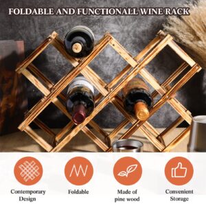 4 Pack 10 Bottles Wooden Wine Rack, Freestanding Wine Rack Foldable Countertop Wine Rack Display Shelf Countertop Wine Bottle Holder Wine Shelves for Kitchen, Home, Bar, Pantry (Baked Color)