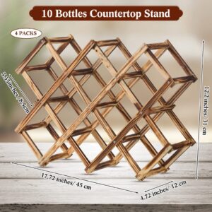 4 Pack 10 Bottles Wooden Wine Rack, Freestanding Wine Rack Foldable Countertop Wine Rack Display Shelf Countertop Wine Bottle Holder Wine Shelves for Kitchen, Home, Bar, Pantry (Baked Color)