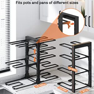 MUDEELA Pan Organizer Rack for Cabinet with 3 DIY Methods and 8-Tier Adjustable Heavy Duty Pan Organizer Rack for Cabinet Bundle