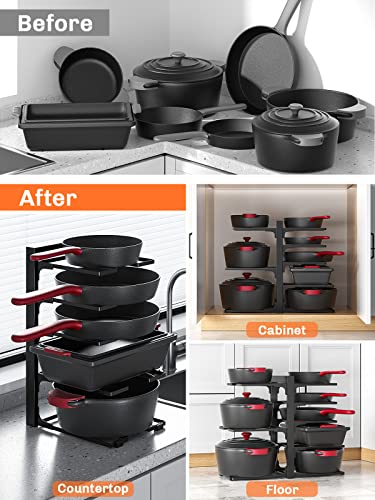 MUDEELA Pan Organizer Rack for Cabinet with 3 DIY Methods and 8-Tier Adjustable Heavy Duty Pan Organizer Rack for Cabinet Bundle