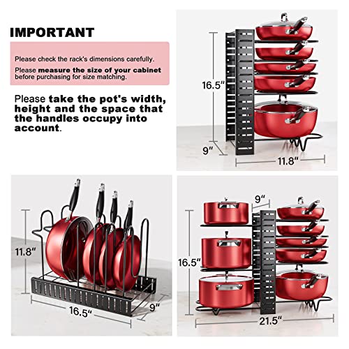 MUDEELA Pan Organizer Rack for Cabinet with 3 DIY Methods and 8-Tier Adjustable Heavy Duty Pan Organizer Rack for Cabinet Bundle