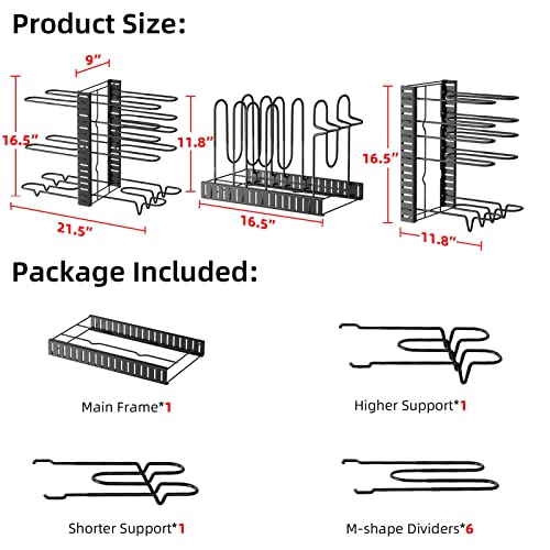 MUDEELA Pan Organizer Rack for Cabinet with 3 DIY Methods and 8-Tier Adjustable Heavy Duty Pan Organizer Rack for Cabinet Bundle