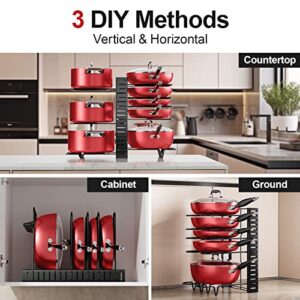 MUDEELA Pan Organizer Rack for Cabinet with 3 DIY Methods and 8-Tier Adjustable Heavy Duty Pan Organizer Rack for Cabinet Bundle