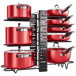 MUDEELA Pan Organizer Rack for Cabinet with 3 DIY Methods and 8-Tier Adjustable Heavy Duty Pan Organizer Rack for Cabinet Bundle