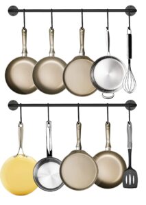 black steel-made kitchen utensil rack organizer wall-mounted pot pan wall hanger holder for hanging rail with 10 s hooks