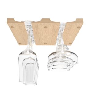 wooden wine glass holder for under cabinet | under shelf kitchen stemware rack | wood holding rack for wine glasses and stemware| stemware and glassware hanger and organizer- stores up to 12 glasses