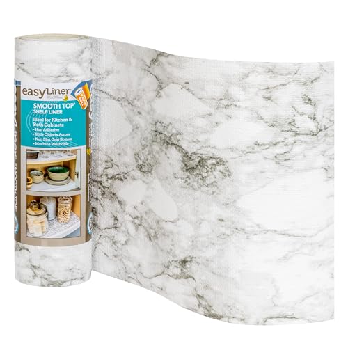 Smooth Top EasyLiner for Cabinets & Drawers - Easy to Install & Cut to Fit - Shelf Paper & Drawer Liner Non Adhesive - Non Slip Shelf Liner for Kitchen & Pantry - 12in. x 24ft. - Gray Marble