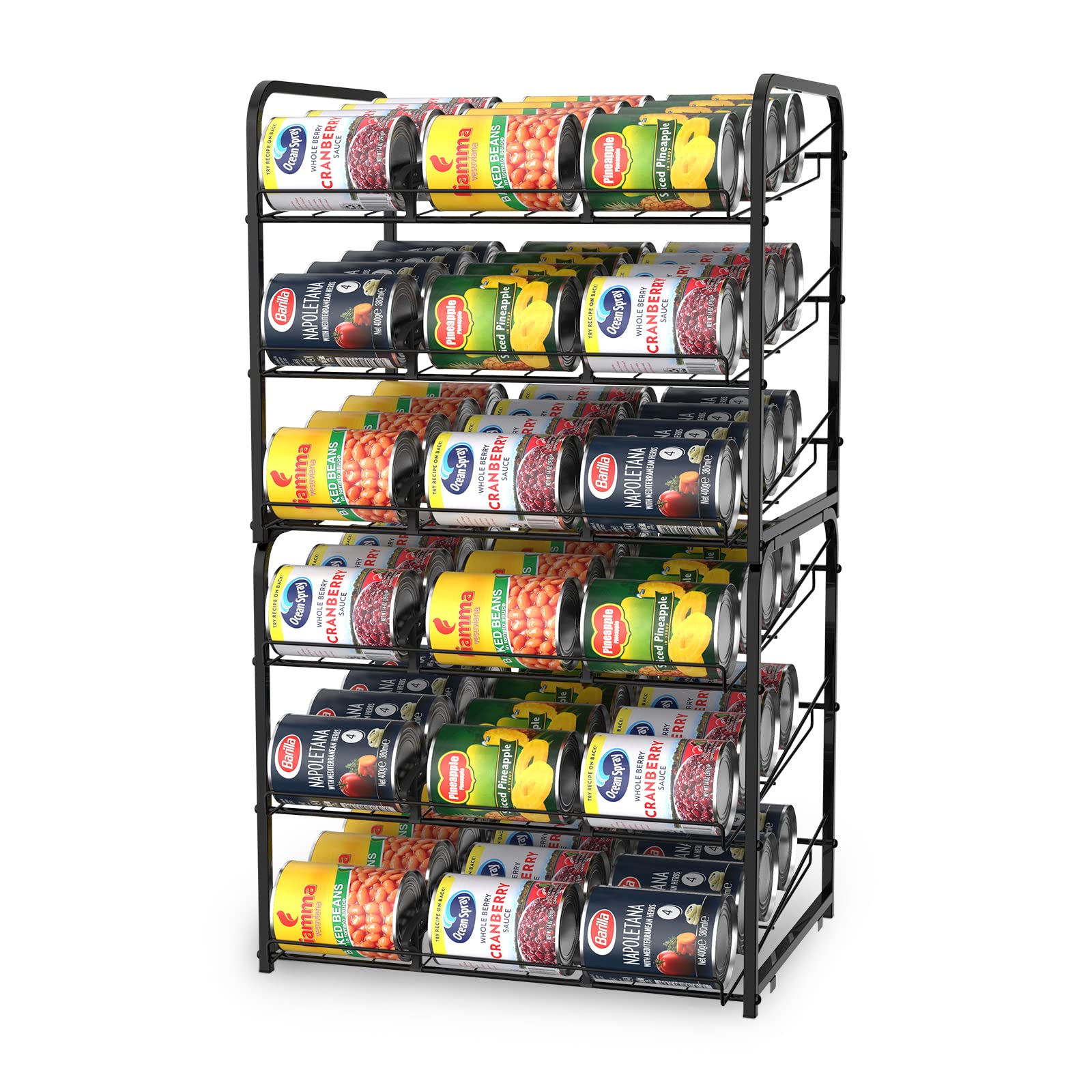 HAITRAL 2 Pack Can Rack Organizer, 3 Tier Stackable Can Storage Dispenser Holder, for Food Storage, Countertops or Kitchen Cabinets, Storage for 36 Cans (Each), Black