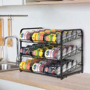 HAITRAL 2 Pack Can Rack Organizer, 3 Tier Stackable Can Storage Dispenser Holder, for Food Storage, Countertops or Kitchen Cabinets, Storage for 36 Cans (Each), Black