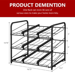 HAITRAL 2 Pack Can Rack Organizer, 3 Tier Stackable Can Storage Dispenser Holder, for Food Storage, Countertops or Kitchen Cabinets, Storage for 36 Cans (Each), Black