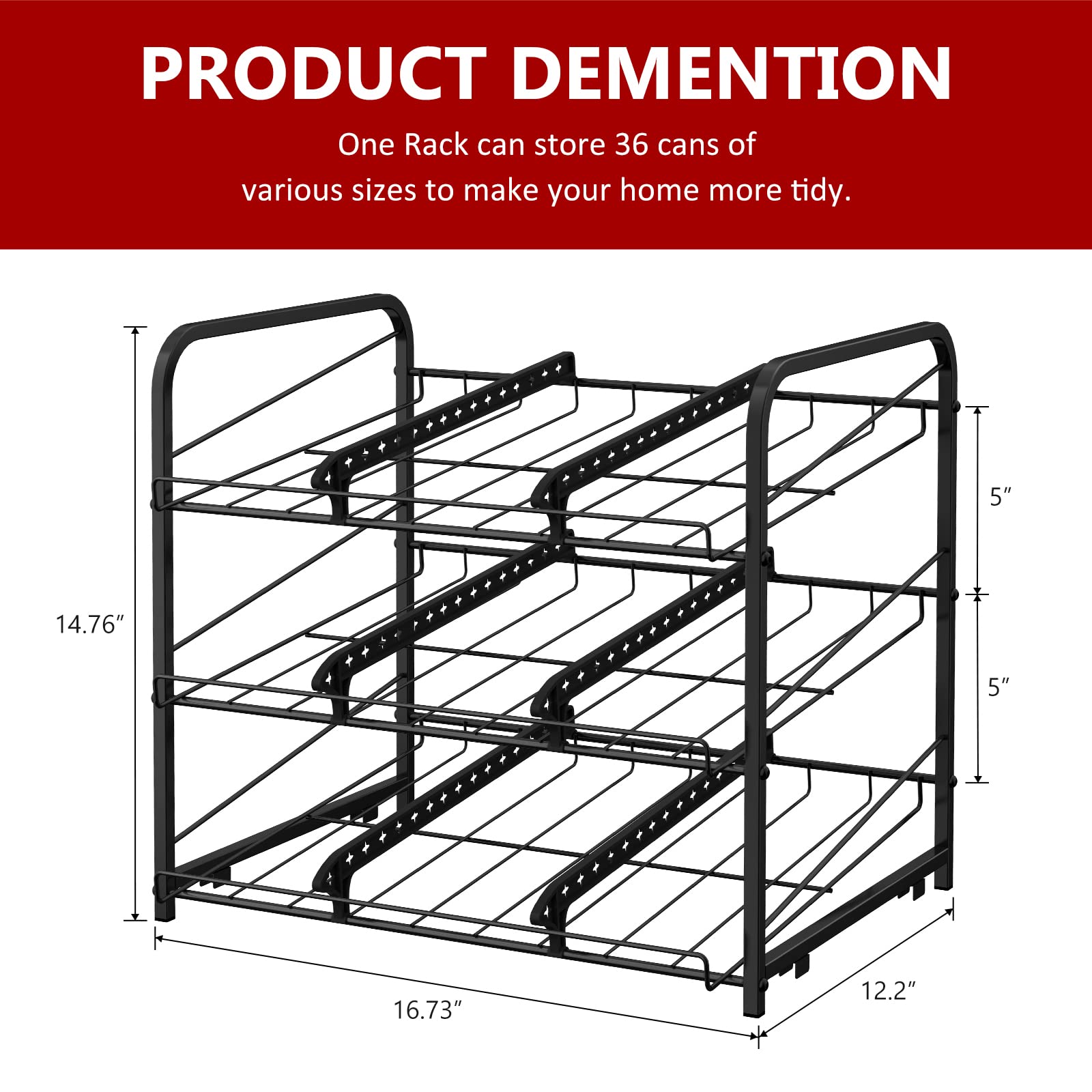 HAITRAL 2 Pack Can Rack Organizer, 3 Tier Stackable Can Storage Dispenser Holder, for Food Storage, Countertops or Kitchen Cabinets, Storage for 36 Cans (Each), Black