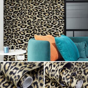 Leopard Print Wallpaper Stick and Peel Leopard Print Peel and Stick Wallpaper Decorative Self Adhesive Contact Paper Shelf Liner Countertop Cabinets Sticker 17.7" x 117"