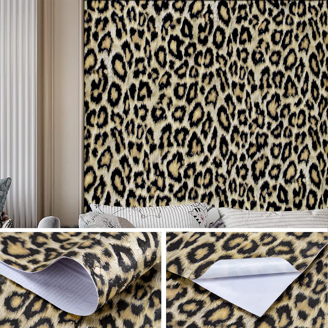 Leopard Print Wallpaper Stick and Peel Leopard Print Peel and Stick Wallpaper Decorative Self Adhesive Contact Paper Shelf Liner Countertop Cabinets Sticker 17.7" x 117"