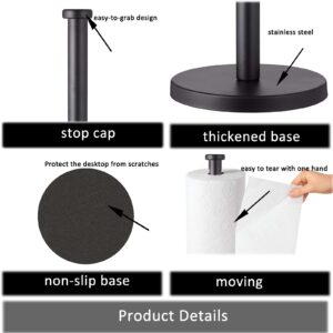 GWGTHZ Stainless Steel Paper Towel Holder, Black Paper Towel Holder Countertop for Kitchen Bathroom, Standing Paper Towel Holder with Weighted Base for Standard, Paper Towel Holder Matte Black