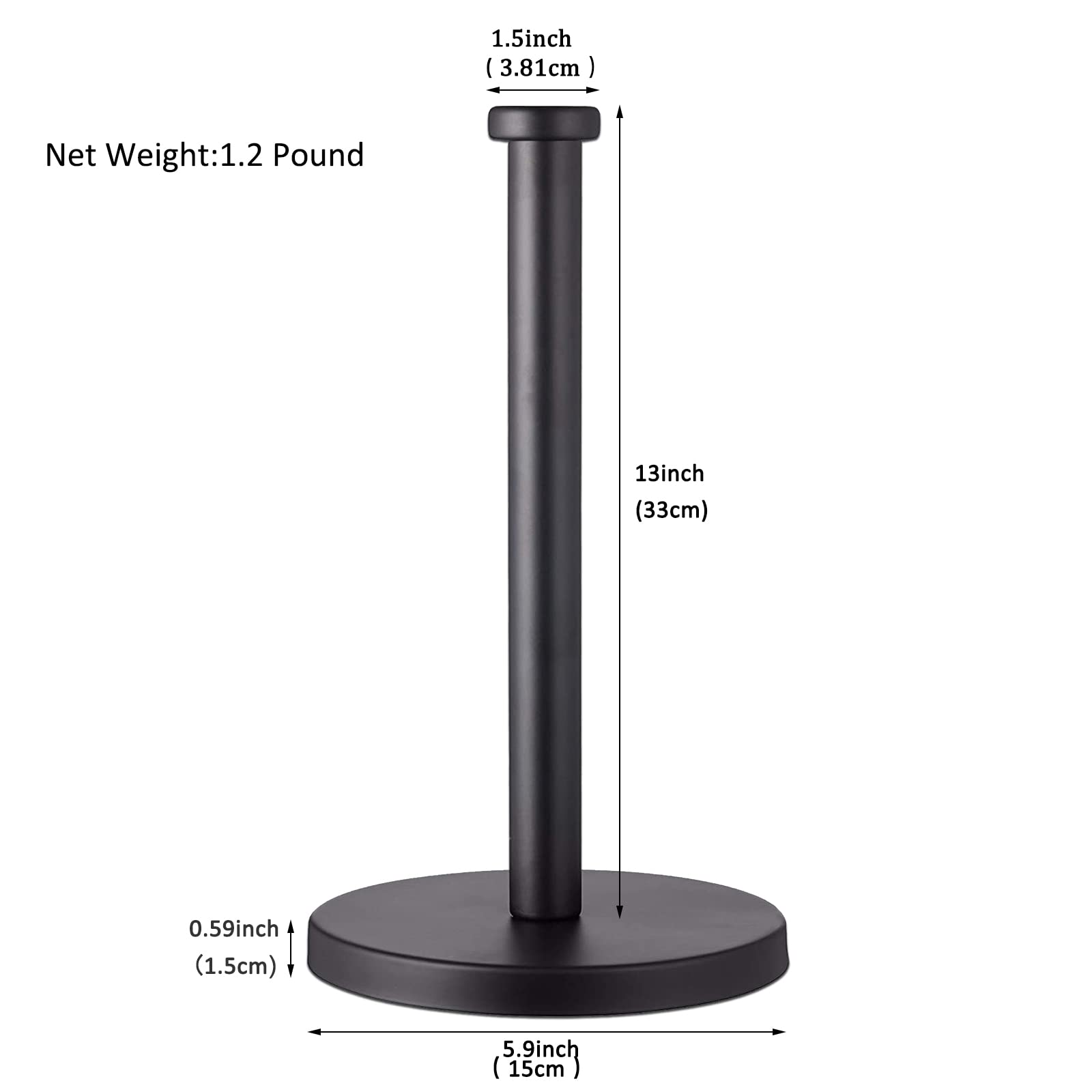 GWGTHZ Stainless Steel Paper Towel Holder, Black Paper Towel Holder Countertop for Kitchen Bathroom, Standing Paper Towel Holder with Weighted Base for Standard, Paper Towel Holder Matte Black