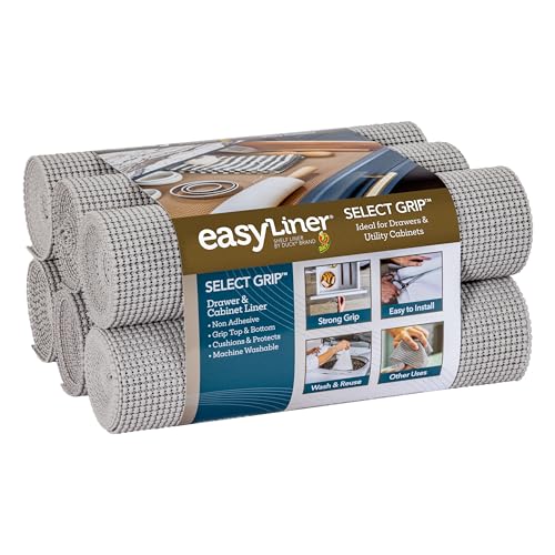 EasyLiner Select Grip Shelf Liner for Drawers & Cabinets - Easy to Install & Cut to Fit - Non Slip Non Adhesive Grip Shelf Liner for Kitchen, Bathroom, Pantry - 12 in. x 10 ft. - 6 Rolls - Gray