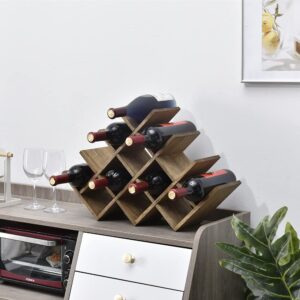 KIRIGEN Wooden 13-Bottle Wine Rack - Nature Wood 4-Tier Wine Display Rack/Free Standing and Countertop Wine Storage Shelf - Bottle Holder/Cabinet Glass Rack XHJJ4-NA