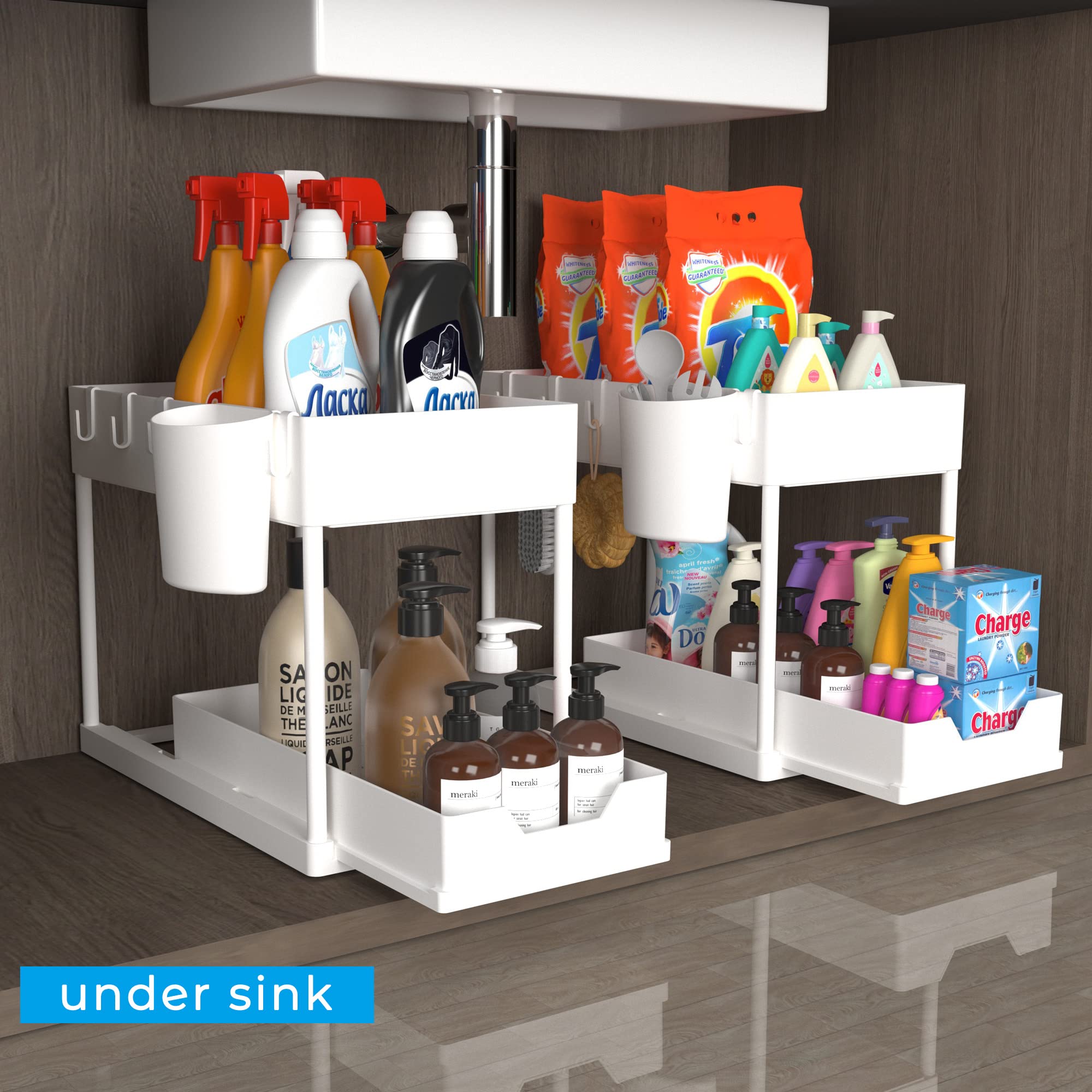 Nanzaold Under Sink Organizers and Storage, Cabinet Organizer Shelf for Bathroom,Kitchen Organization and Storage (White)