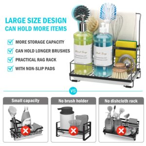 Trendy Sink Caddy Kitchen Sink Organizer, Sponge Holder for Kitchen Sink with Removable Drip Tray, Dish Brush Holder Soap Holder, Stainless Steel Rustproof Sink Tidy Caddy for Countertop - Matte Black