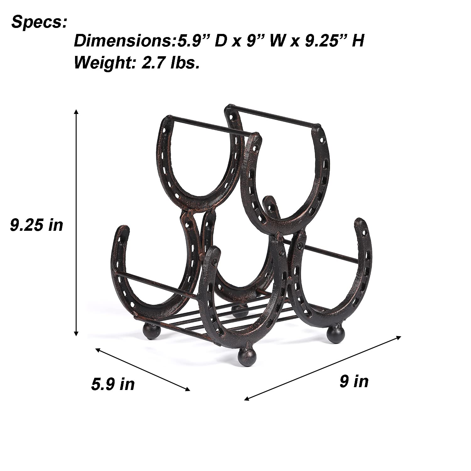 Retrome Iron Horseshoe Wine Rack, Wine Holder 3 Bottles Countertop Freestanding, Dark Bronze…