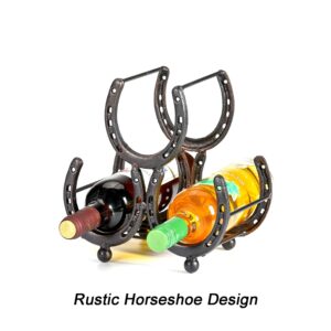 Retrome Iron Horseshoe Wine Rack, Wine Holder 3 Bottles Countertop Freestanding, Dark Bronze…