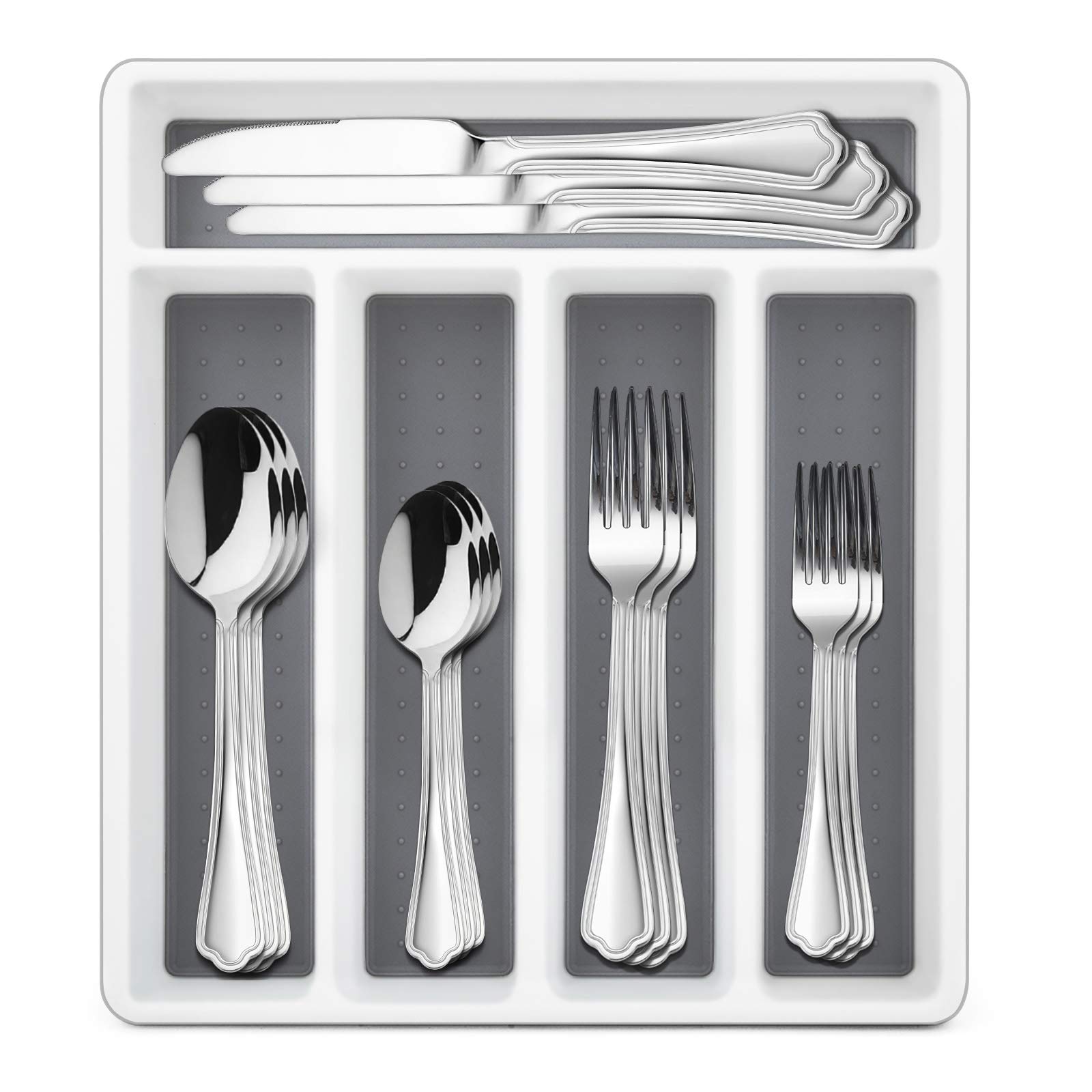 20 Pieces Silverware Set with Organizer/Tray for 4, HaWare Stainless Steel Flatware Cutlery Set, Elegant Design for Home Hotel Kitchen Wedding, Mirror Polished & Dishwasher Safe