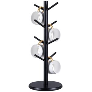 MyLifeUNIT Mug Holder Tree, Black Coffee Cup Holder with 8 Hooks, Wood Mug Hanger Stand for Counter