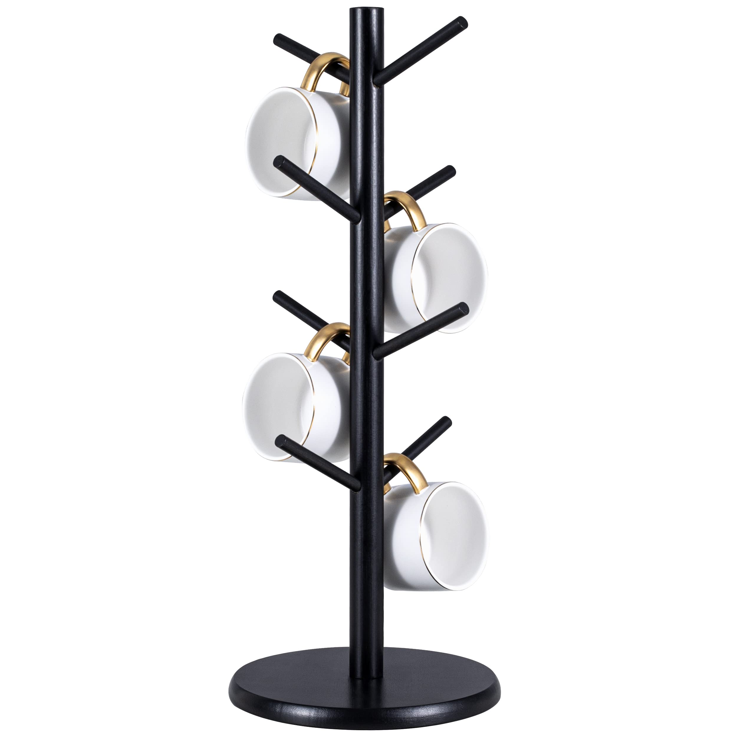 MyLifeUNIT Mug Holder Tree, Black Coffee Cup Holder with 8 Hooks, Wood Mug Hanger Stand for Counter