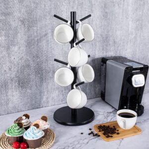 MyLifeUNIT Mug Holder Tree, Black Coffee Cup Holder with 8 Hooks, Wood Mug Hanger Stand for Counter