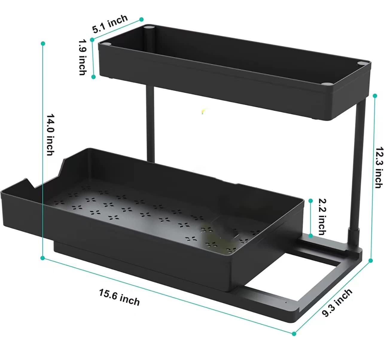 JINEWA Under Sink Organizers and Storage, 2 Pack Large Capacity Heavy Load Pull-out Under Sink Shelves with Sliding Drawer for Kitchen and Bathroom, 2 Tier Under Sink Storage Organizer,Black (BLACK)