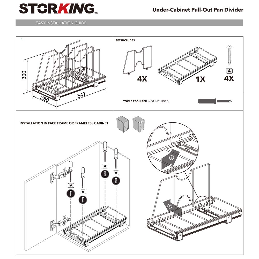 STORKING Slide Out Cutting Board Bakeware and Tray Organizer Pull Out Kitchen Cabinet Organizer Cookware and Bakeware Basket for Kitchen Base Cabinets 11" W 22" D 11.8" H