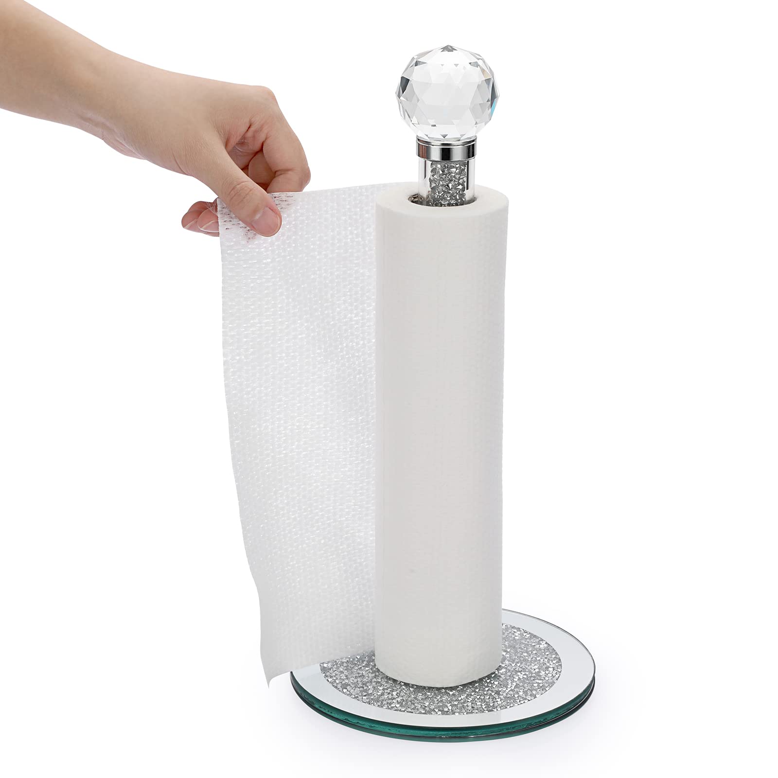 JUXYES Vertical Countertop Paper Towel Roll Holder Rack, Upright Paper Holder Crushed Diamond Standup Paper Towel Holder for Kitchen Dining Room Bathroom, 13 Height Freestanding Paper Roll Holder