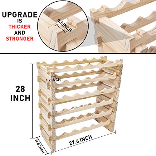 Beyond Your Thoughts Wine Rack Pine Wood 36 Bottle Capacity Stackable Storage Stand Display Shelves, Wobble-Free, Thicker Wood, (36 Bottle Capacity, 6 Rows x 6)