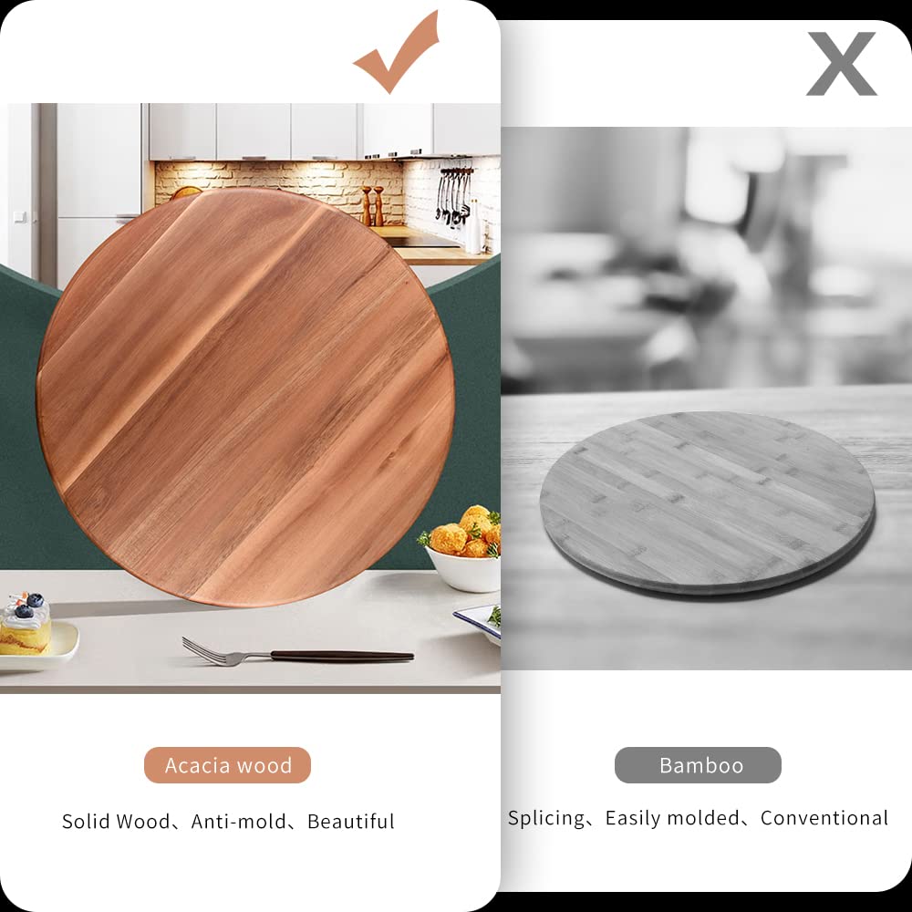 Acacia Wood Lazy Susan Turntable,16.14inch Big Wooden Rotate Tray Storage Organizer Tray for Kitchen Dinner Party, Rotating Disc Grazing Plate, Countertop Table Centerpiece, Cheese Charcuterie Platter