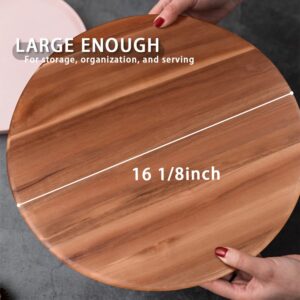 Acacia Wood Lazy Susan Turntable,16.14inch Big Wooden Rotate Tray Storage Organizer Tray for Kitchen Dinner Party, Rotating Disc Grazing Plate, Countertop Table Centerpiece, Cheese Charcuterie Platter