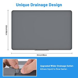 Under Sink Mat, 34" x 22" Upgraded Drainage Design Under Sink Mats for Kitchen Waterproof, Under Sink Drip Tray, Under Sink Mats for Bathroom, Hold up to 3.3 Gallons Liquid (Gray)